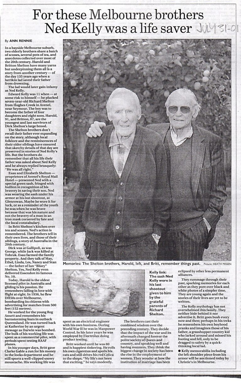 THE STORY OF NED KELLY RESCUING DICK SHELTON DIDNT COME FROM THE KELLYS ...